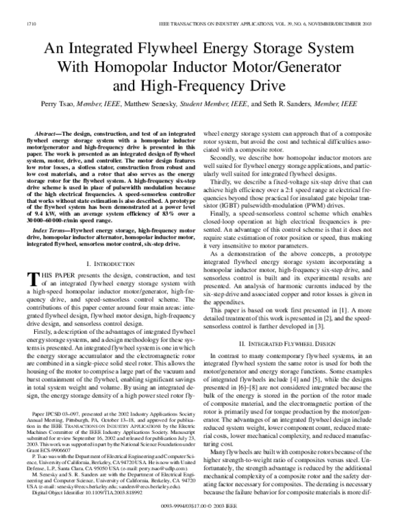 (PDF) An Integrated Flywheel Energy Storage System With Homopolar ...