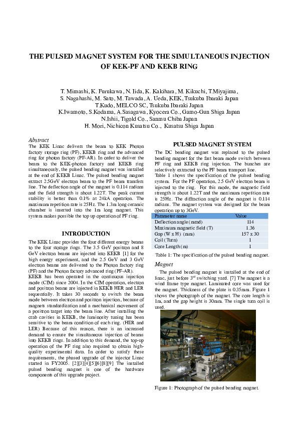 (PDF) The Pulsed Magnet System for the Simultaneous Injection of Kek-PF ...