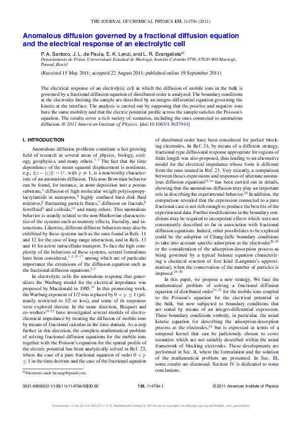 (PDF) Anomalous diffusion governed by a fractional diffusion equation and the electrical ...
