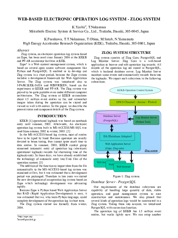 (PDF) Web-Based Electronic Operation Log System - Zlog System | Kazuro ...