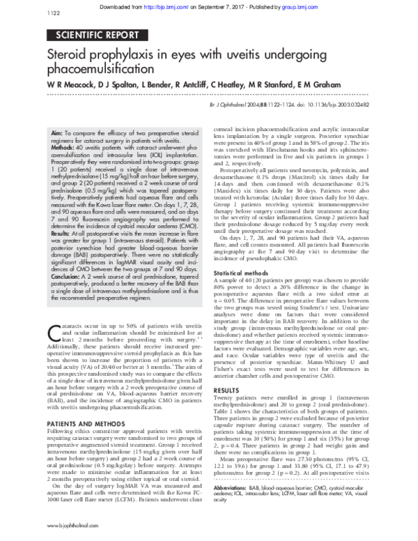 (PDF) Steroid prophylaxis in eyes with uveitis undergoing ...