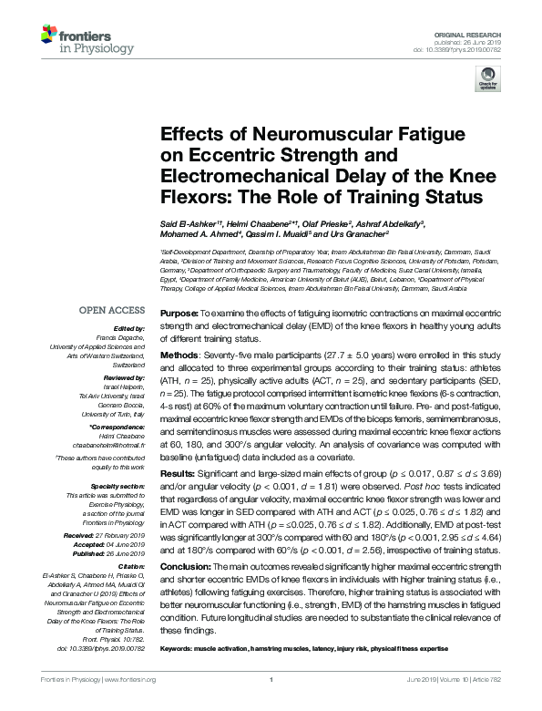 (PDF) Effects of Neuromuscular Fatigue on Eccentric Strength and ...