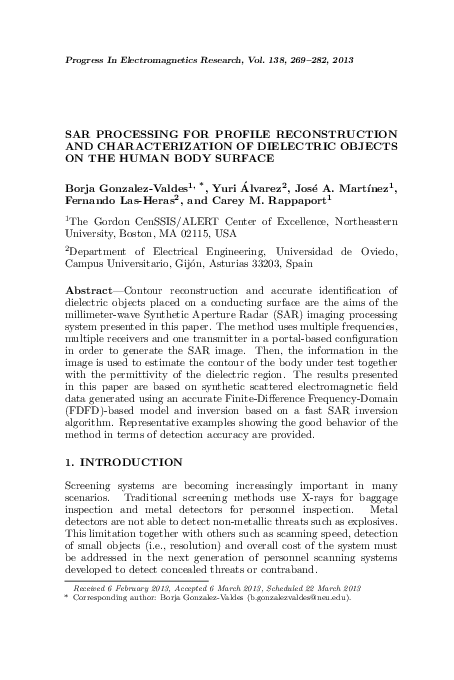 Pdf Sar Processing For Profile Reconstruction And Characterization Of Dielectric Objects On