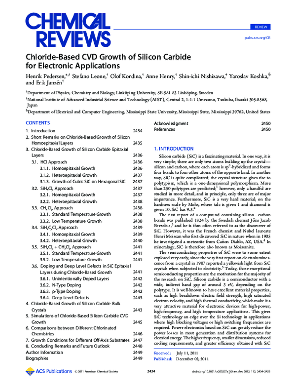 (PDF) Chloride-Based CVD Growth of Silicon Carbide for Electronic ...