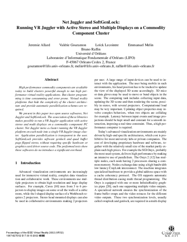 (PDF) Net Juggler and SoftGenLock: Running VR Juggler with active ...