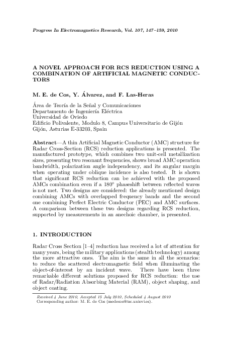 (PDF) A Novel Approach for RCS Reduction Using a Combination of Artificial Magnetic Conductors