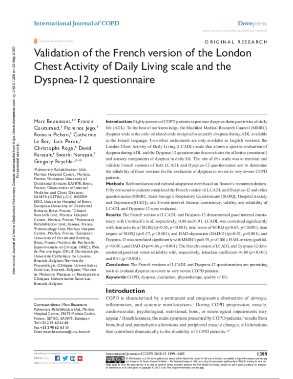 (PDF) Validation of the French version of the London Chest Activity of ...