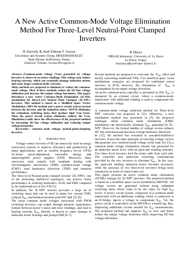 (PDF) A New Active Common-Mode Voltage Elimination Method For Three ...