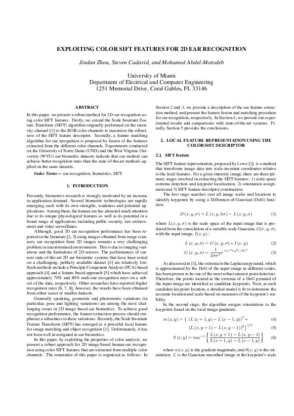 (PDF) Color SIFT for Enhanced 2D Ear Recognition