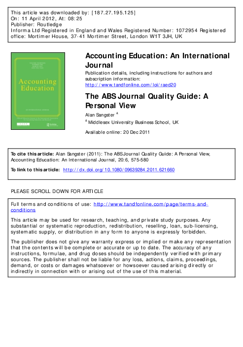 (PDF) The ABS Journal Quality Guide: A Personal View