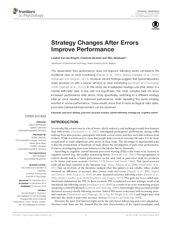 (PDF) Strategy Changes After Errors Improve Performance
