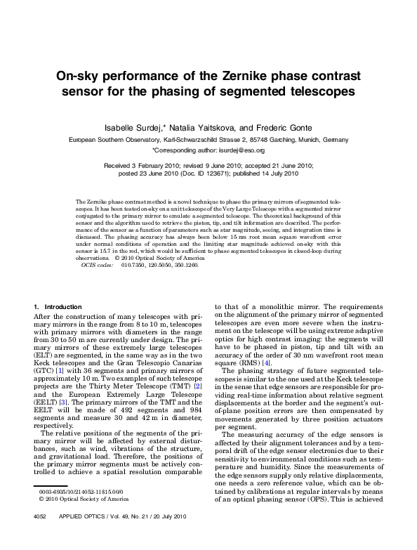 (PDF) On-sky performance of the Zernike phase contrast sensor for the ...