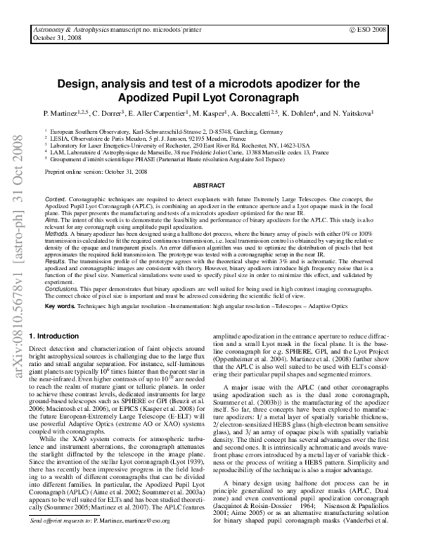 (PDF) Design, analysis, and testing of a microdot apodizer for the ...