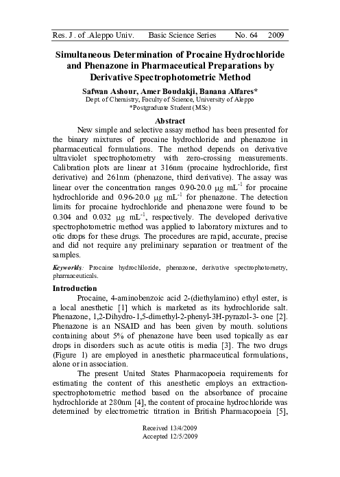 (PDF) Simultaneous Determination of Procaine Hydrochloride and ...