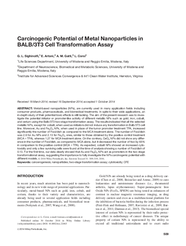 (PDF) Carcinogenic potential of metal nanoparticles in BALB/3T3 cell ...