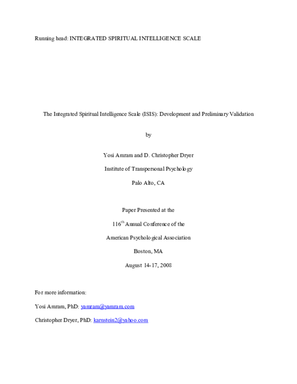 (PDF) The development and preliminary validation of the Integrated Spiritual Intelligence Scale ...