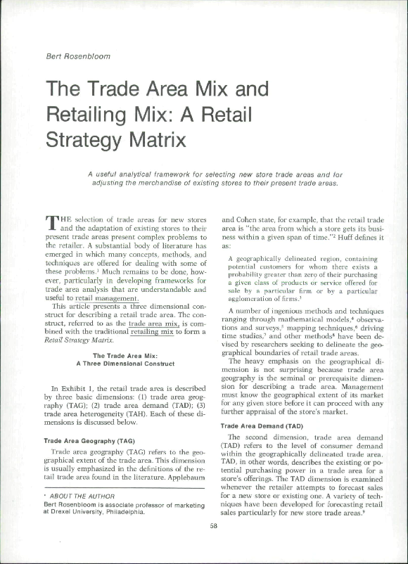 (PDF) The Trade Area Mix and Retailing Mix: A Retail Strategy Matrix