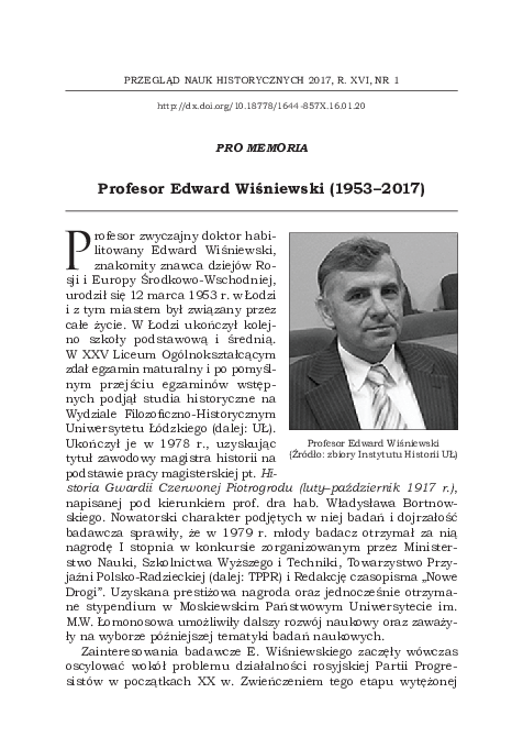 (PDF) Profesor Edward Wiśniewski (1953–2017)
