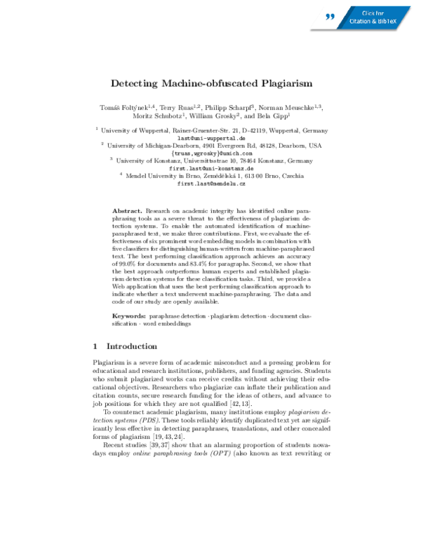 (PDF) Detecting Machine-Obfuscated Plagiarism