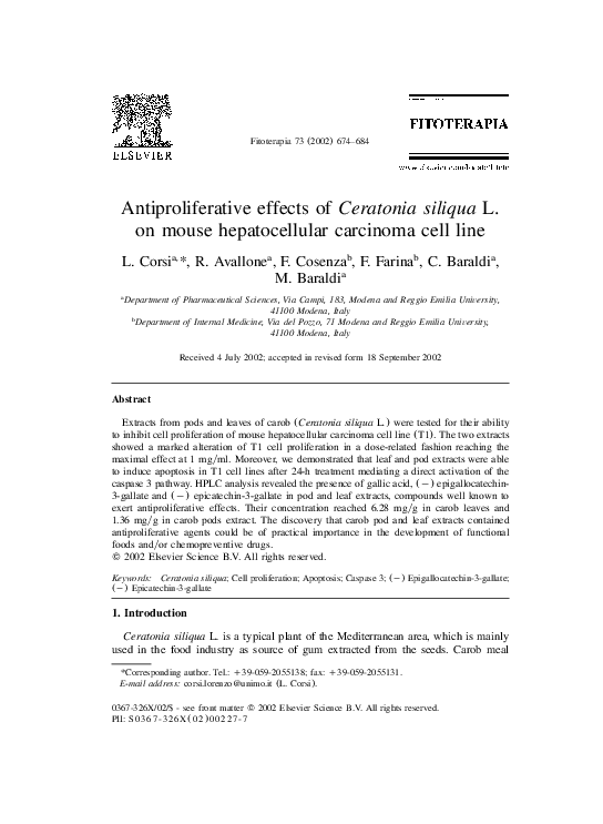 (PDF) Antiproliferative effects of Ceratonia siliqua L. on mouse ...