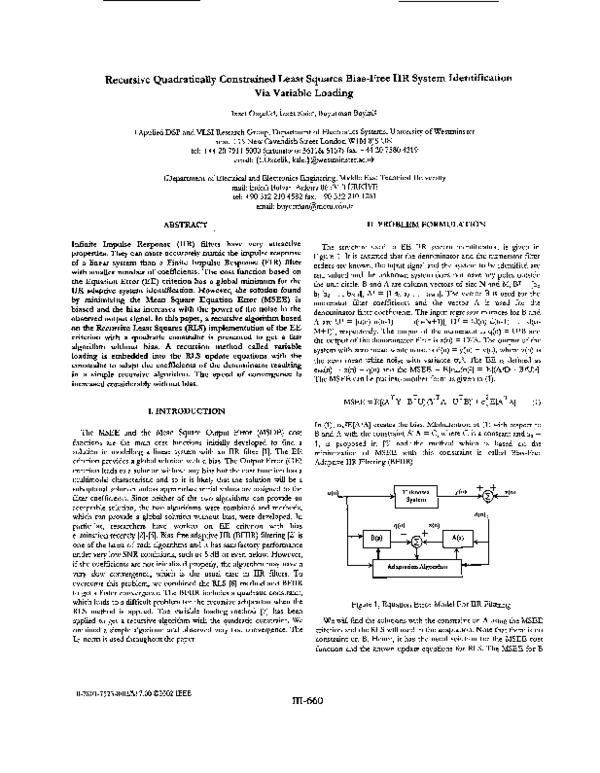 Pdf Recursive Quadratically Constrained Least Squares Bias Free Iir