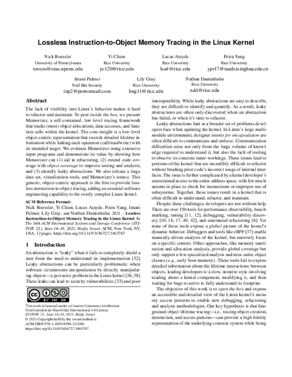 (PDF) Lossless instruction-to-object memory tracing in the Linux kernel