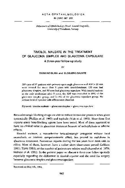 (PDF) TIMOLOL MALEATE IN THE TREATMENT OF GLAUCOMA SIMPLEX AND GLAUCOMA ...