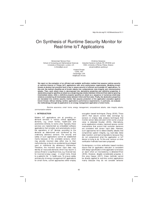 (PDF) On Synthesis of Runtime Security Monitor for Real-time IoT Applications