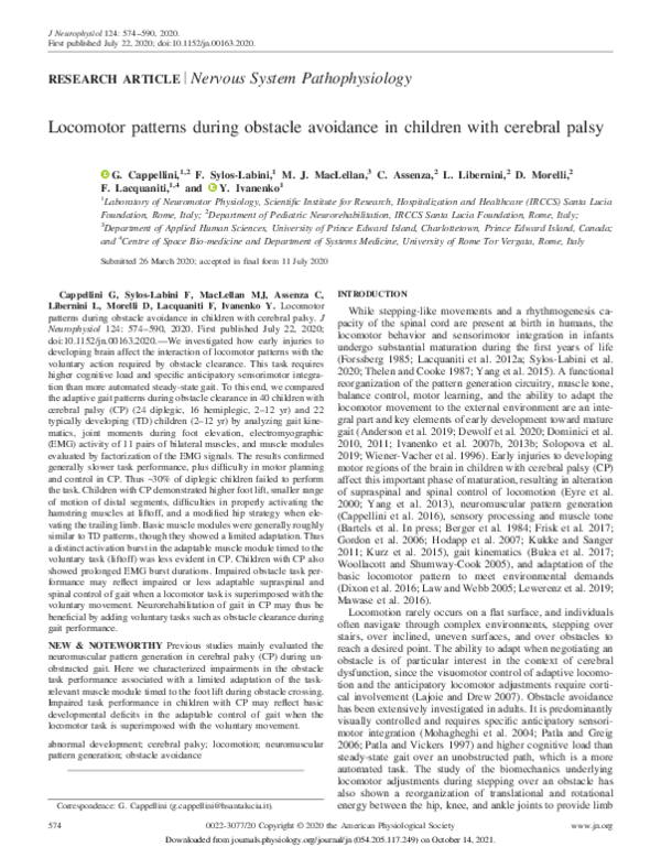 (PDF) Locomotor patterns during obstacle avoidance in children with ...