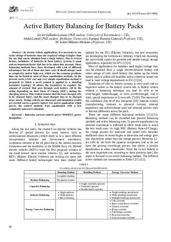 (PDF) Active Battery Balancing for Battery Packs