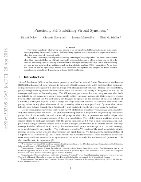 (PDF) Practically-self-stabilizing virtual synchrony | Shlomi Dolev - Academia.edu