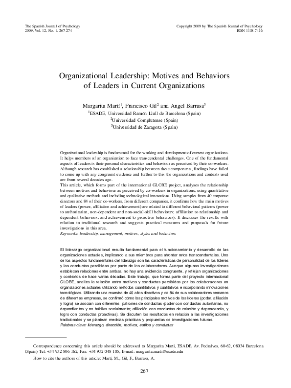 (PDF) Organizational Leadership: Motives and Behaviors of Leaders in ...