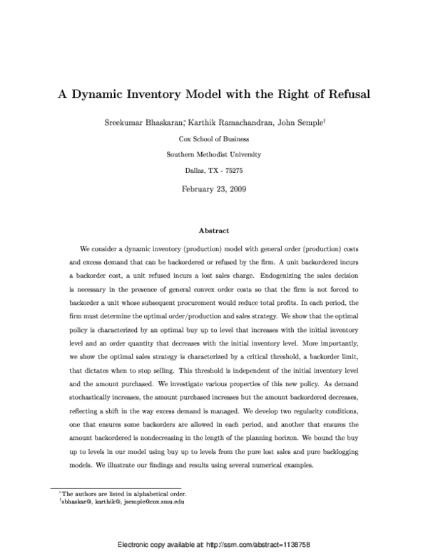 (PDF) A Dynamic Inventory Model with the Right of Refusal