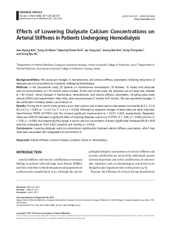 (PDF) Effects of Lowering Dialysate Calcium Concentration on Mineral ...