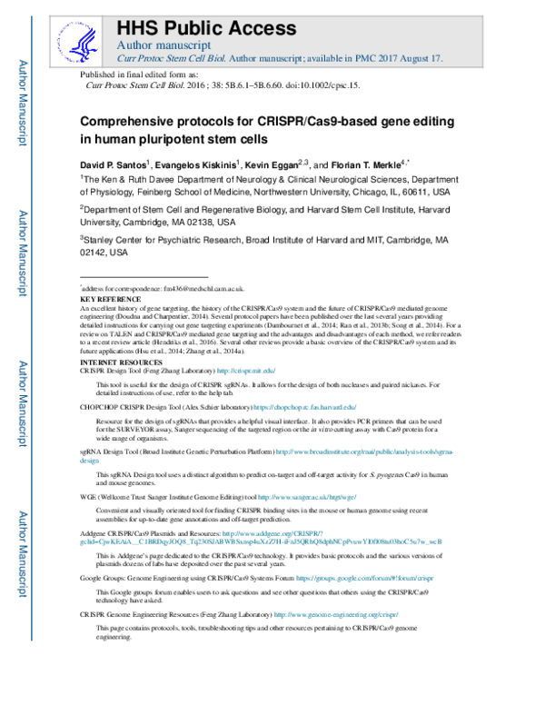(PDF) Comprehensive Protocols for CRISPR/Cas9-based Gene Editing in ...