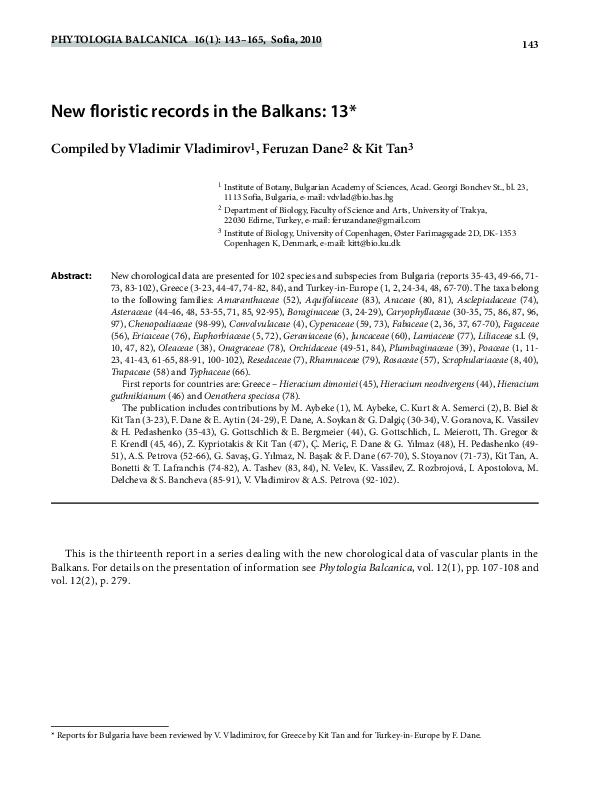 (PDF) New floristic records in the Balkans: 13. Reports 85-91