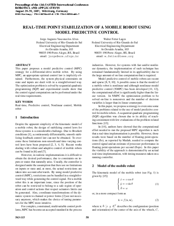 (PDF) Real-time point stabilization of a mobile robot using model predictive control