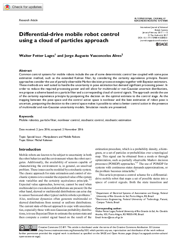 (PDF) Differential-drive mobile robot control using a cloud of particles approach