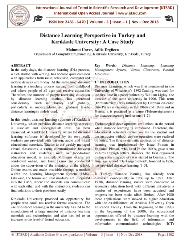 (PDF) Distance Learning Perspective in Turkey and Kırıkkale University ...