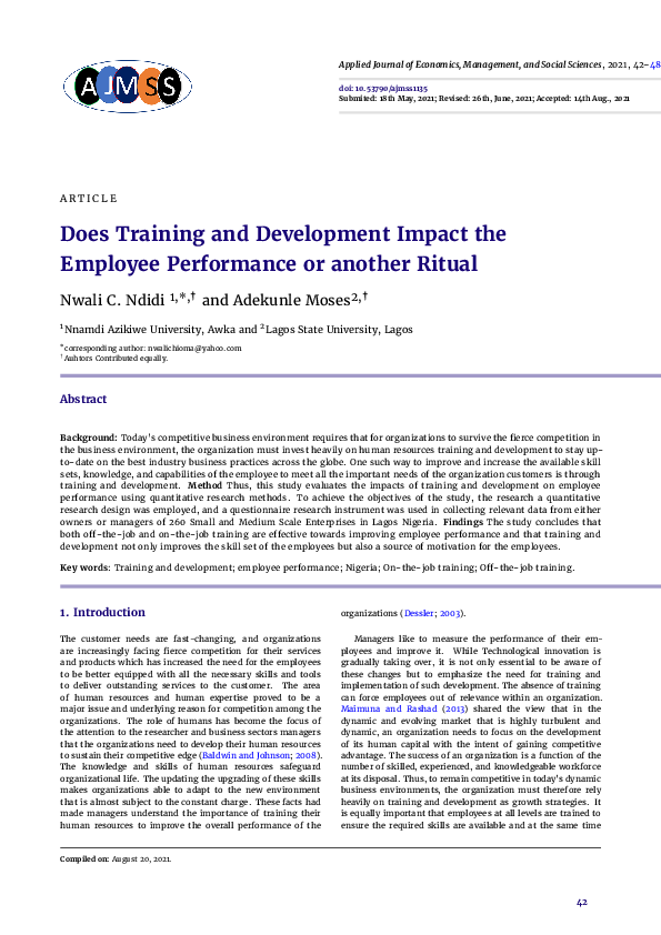 (PDF) Does Training and Development Impact the Employee Performance or ...
