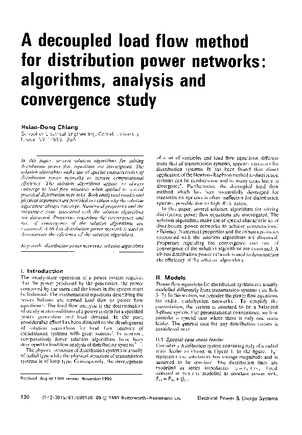 (PDF) A decoupled load flow method for distribution power networks: algorithms, analysis and ...
