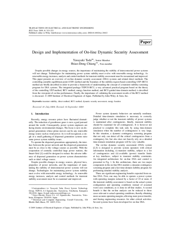 Pdf Design And Implementation Of On Line Dynamic Security Assessment