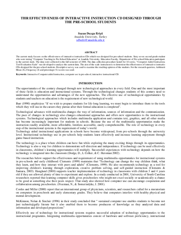 (PDF) The Effectiveness of Interactive Instruction CD Designed through the Pre-School Students