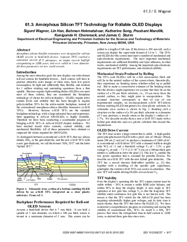 (PDF) 61.3: Amorphous Silicon TFT Technology for Rollable OLED Displays