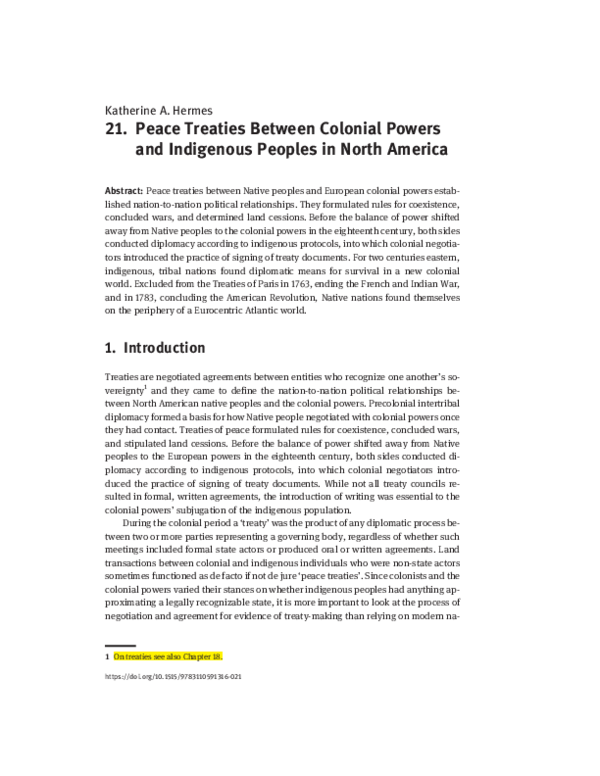 (PDF) “Peace Treaties Between Colonial Powers and Indigenous Peoples in ...