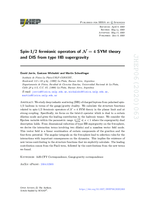 (PDF) Spin-1/2 fermionic operators of $$ \mathcal{N} $$ = 4 SYM theory and DIS from type IIB ...