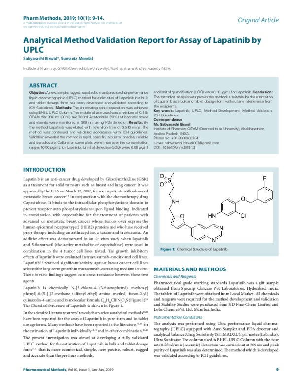 (PDF) Analytical Method Validation Report for Assay of Lapatinib by UPLC