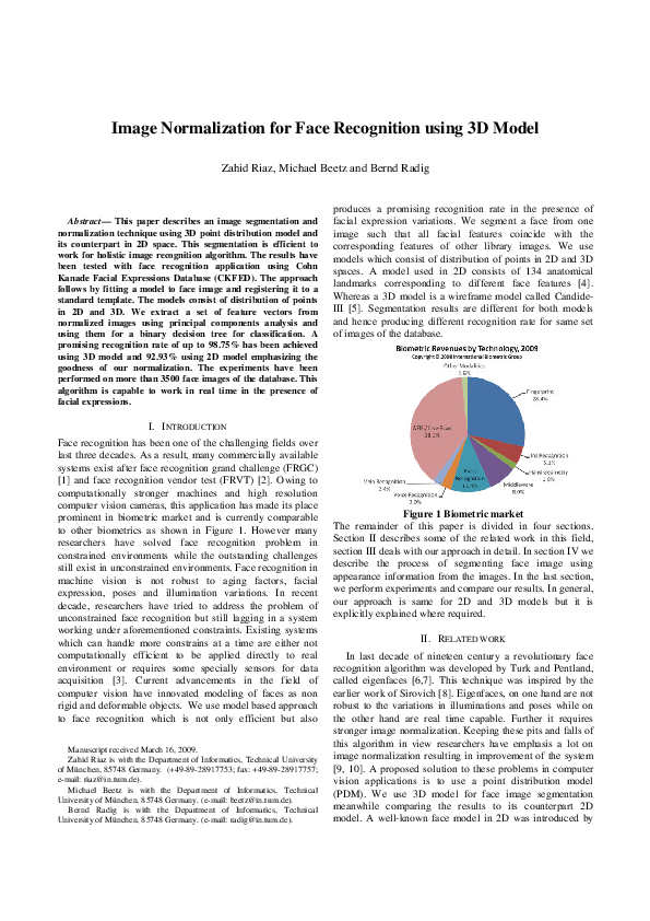 (PDF) Image normalization for face recognition using 3D model