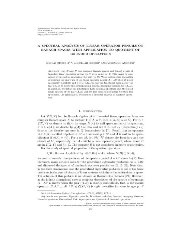 A Spectral Analysis Of Linear Operator Pencils On Banach Spaces With Application To Quotient Of