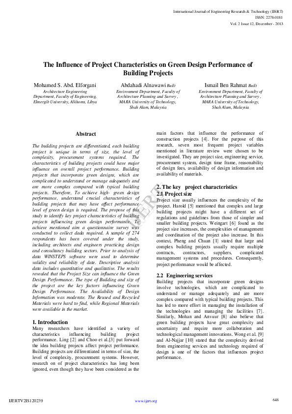 (PDF) The Influence of Project Characteristics on Green Design ...